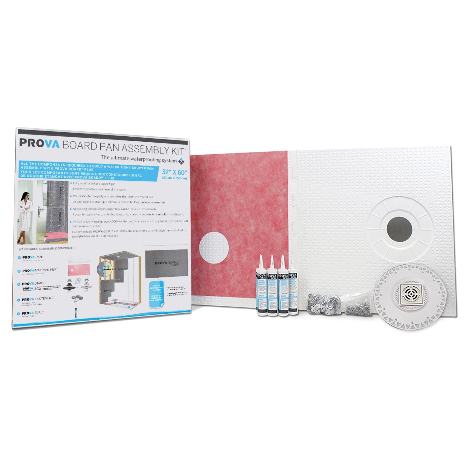 Prova PVBP8013 Waterproofing Board Assembly Shower Kit 32x60 w/ Drain ...