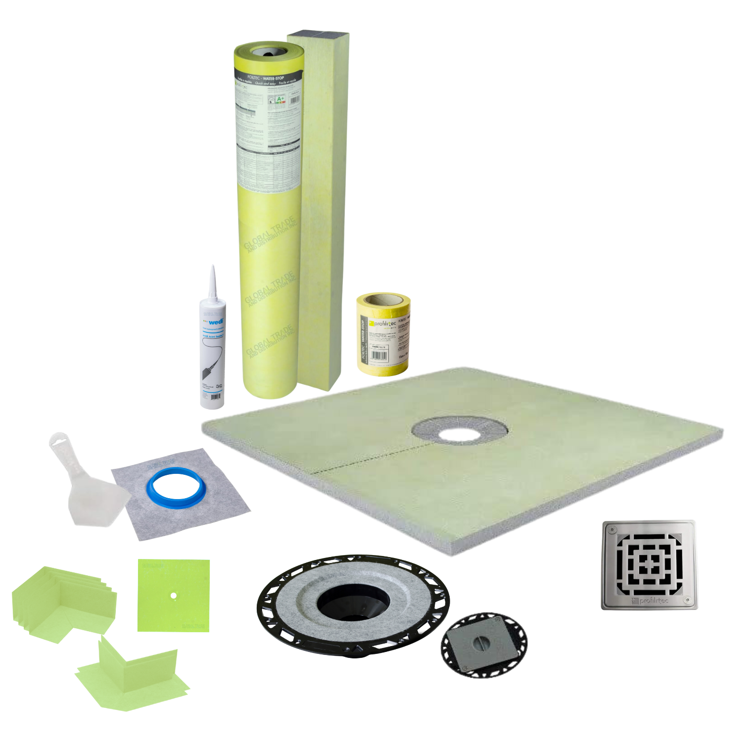 Profilitec Waterproof Shower Kit 48" x 48" with 2” Drain Kit, 4" Grid - Global Trade ...
