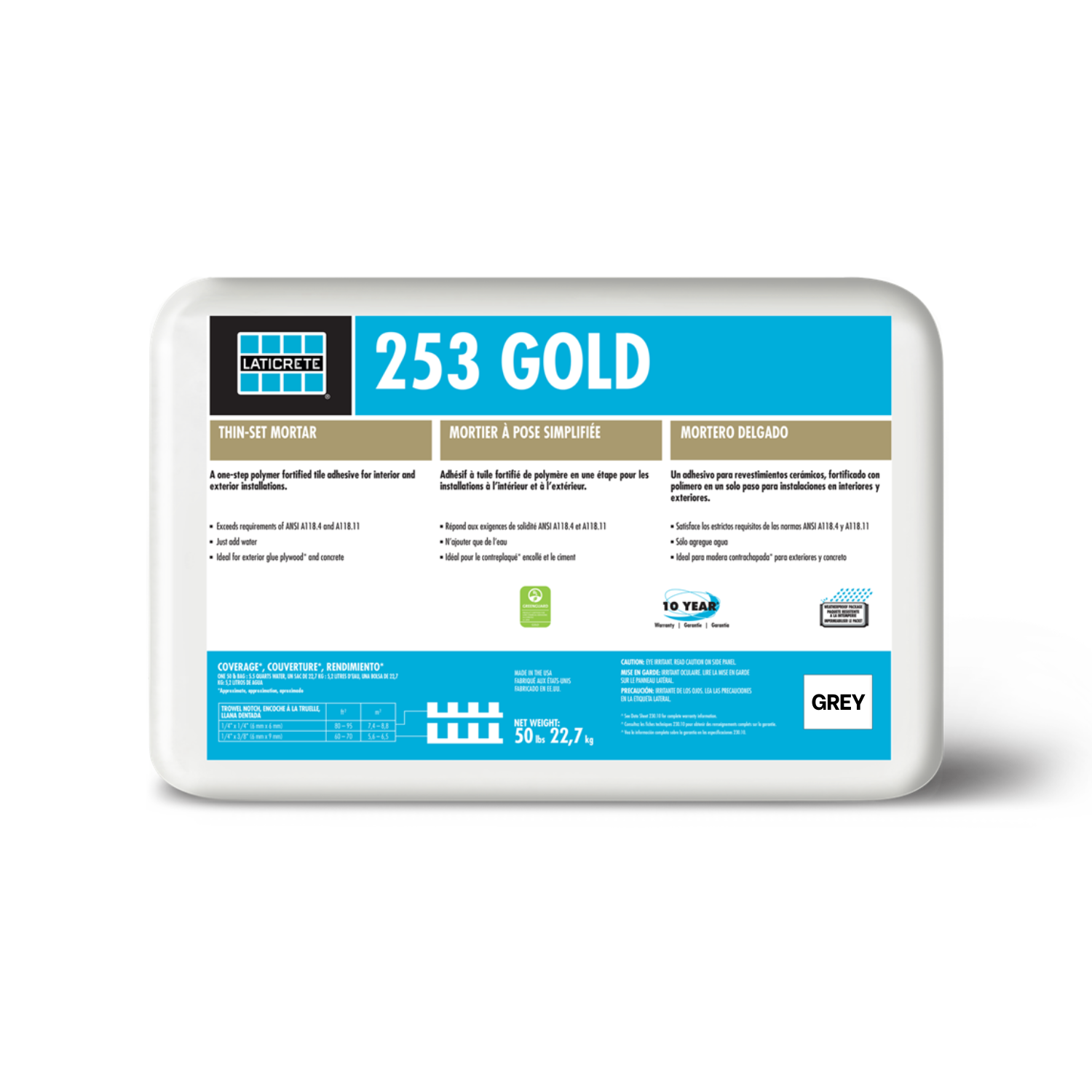 LATICRETE 253 Gold Cementitious Thin-Set Powder 50 Lbs Bag Grey ...