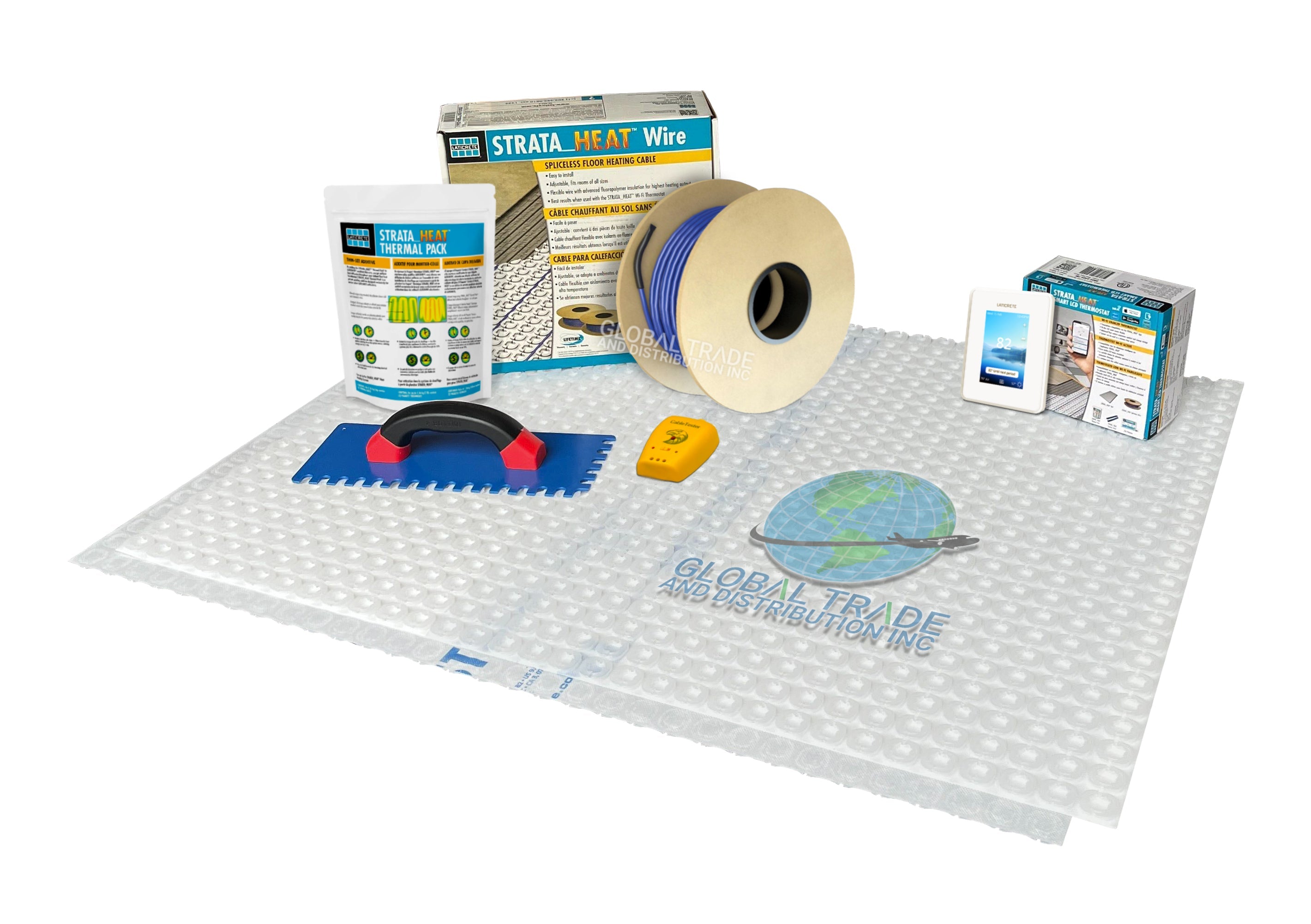Laticrete Strata Heat Kit: WiFi HD LCD Thermostat, Mat, Cable, Tools ...